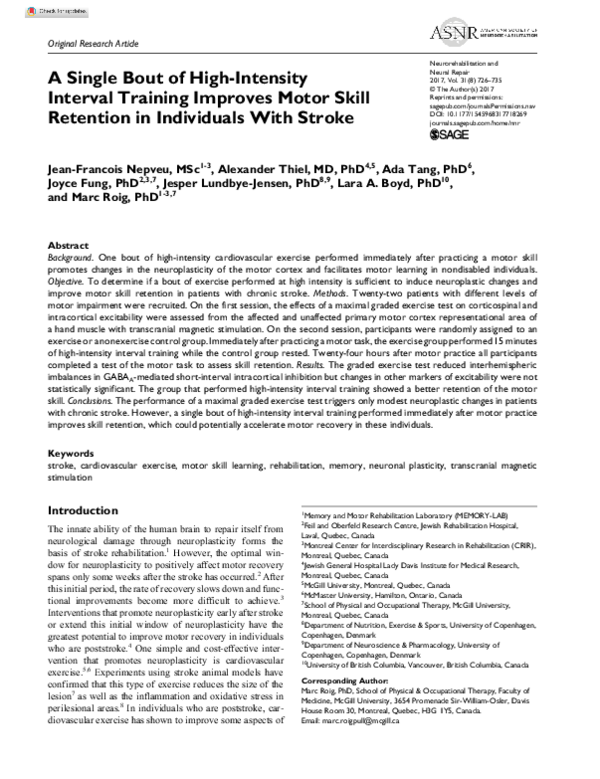 (PDF) A Single Bout of High-Intensity Interval Training Improves Motor ...