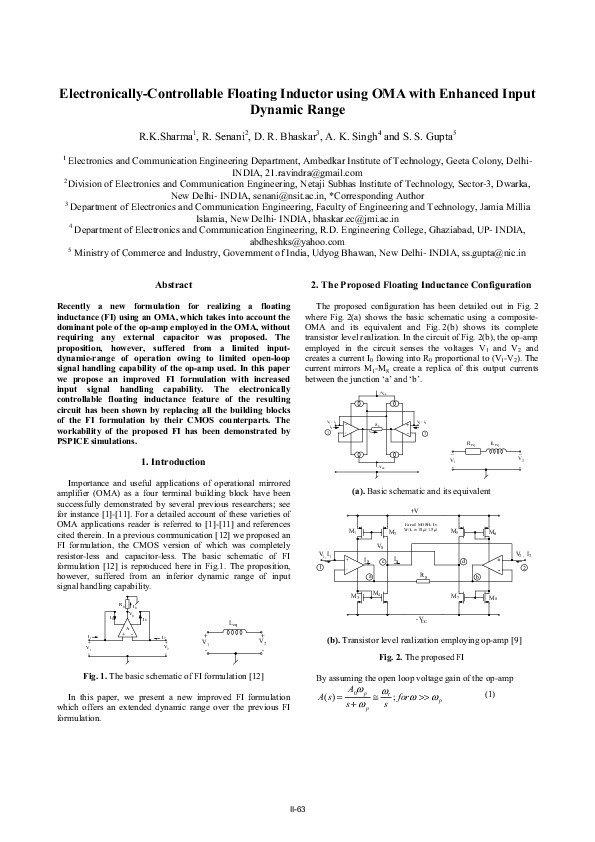 (PDF) Electronically-Controllable Floating Inductor Using Operational ...