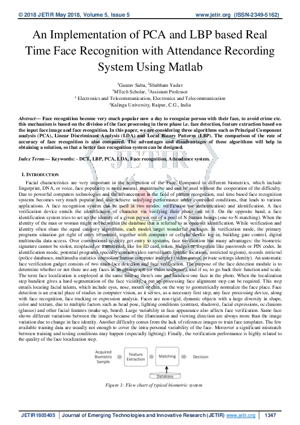 (PDF) An Implementation of PCA and LBP based Real Time Face Recognition with Attendance ...