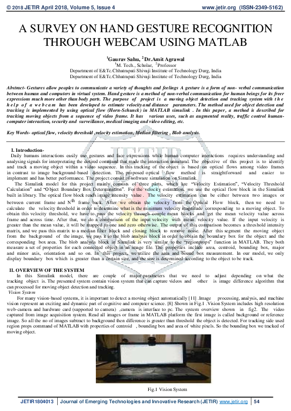 (PDF) A Survey On Hand Gesture Recognition Through Webcam Using Matlab