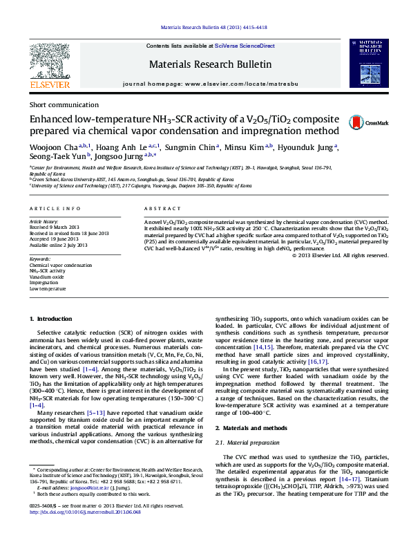 (PDF) Enhanced low-temperature NH3-SCR activity of a V2O5/TiO2 ...