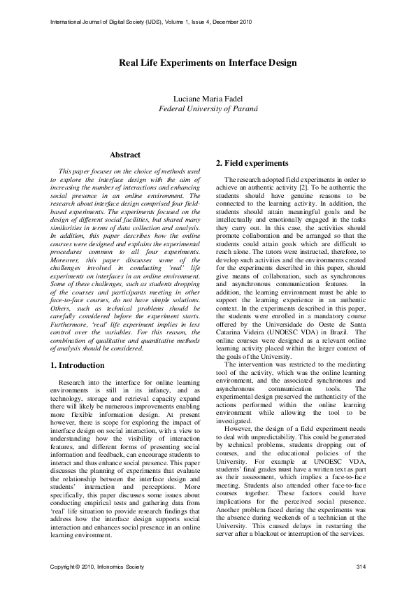 (PDF) Real Life Experiments on Interface Design