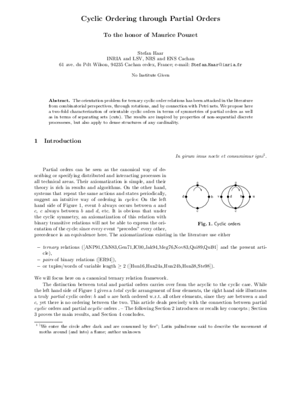 (PDF) Cyclic Ordering Through Partial Orders