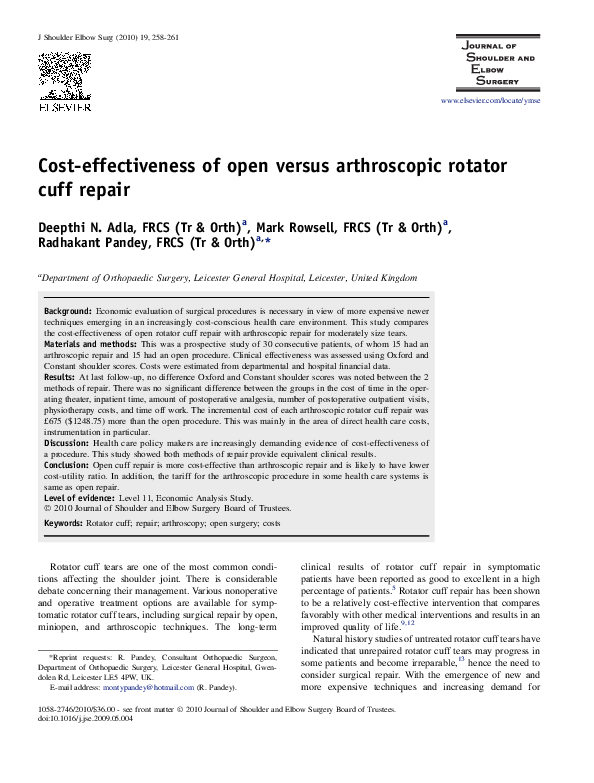 (PDF) Cost-effectiveness of open versus arthroscopic rotator cuff repair