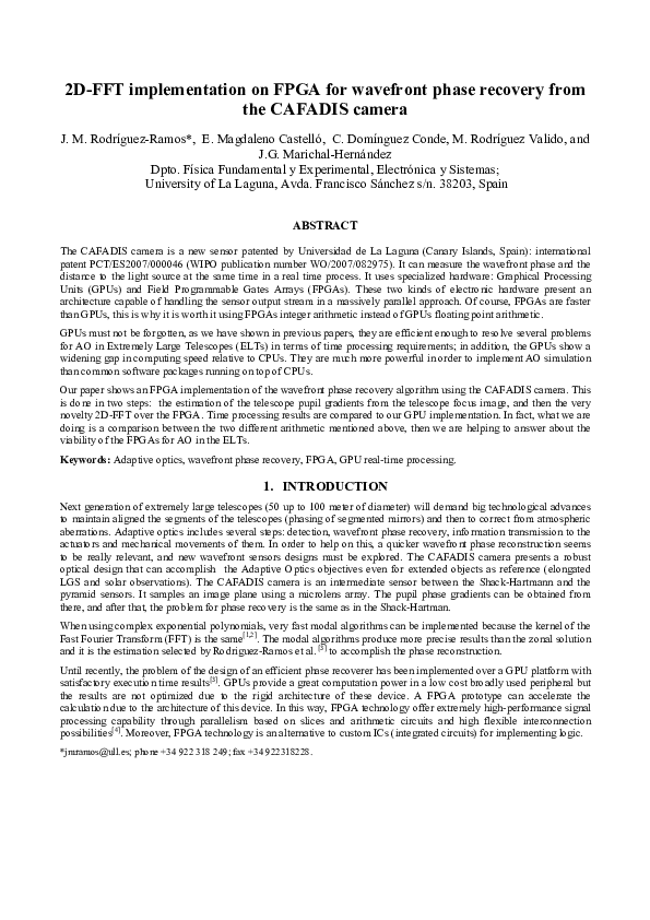 Pdf Fpga Based 2d Fft For Wavefront Recovery 