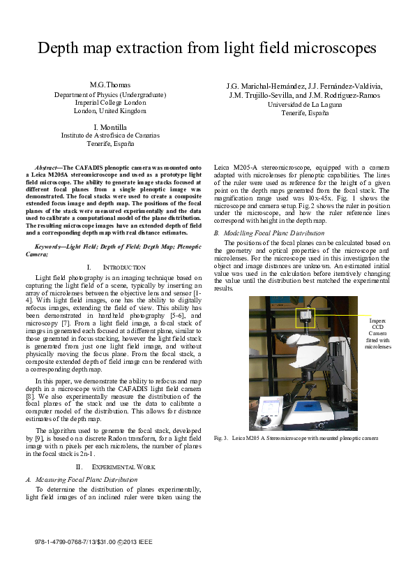 Pdf Depth Map Extraction From Light Field Microscopes Jose Marichal