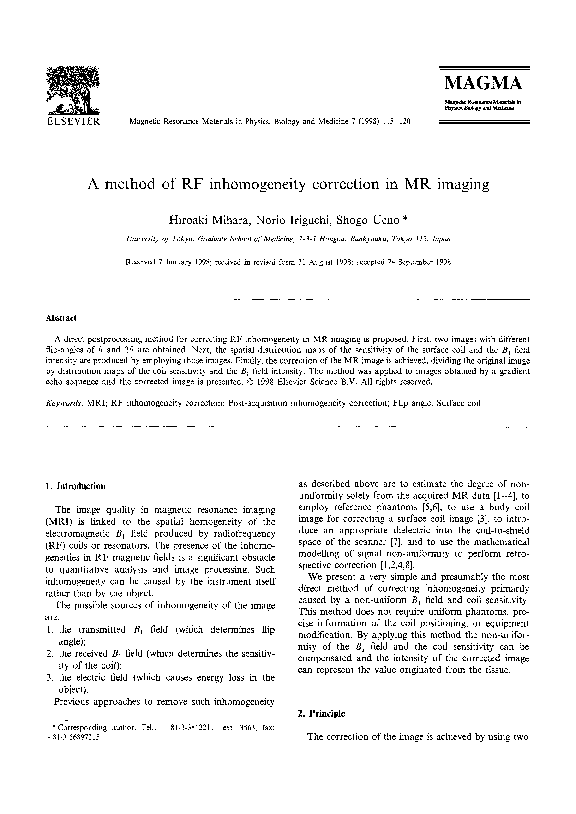 (PDF) A method of RF inhomogeneity correction in MR imaging