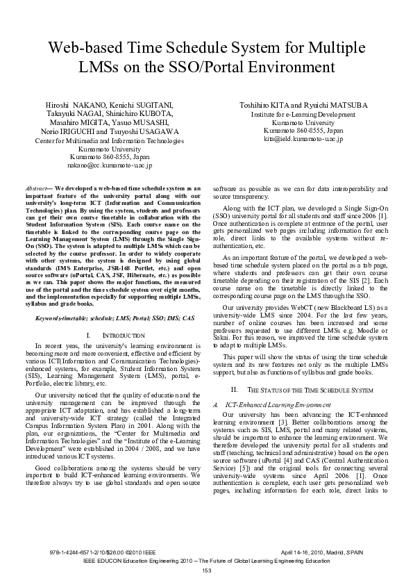 (PDF) Web-based time schedule system for multiple LMSs on the SSO/portal environment