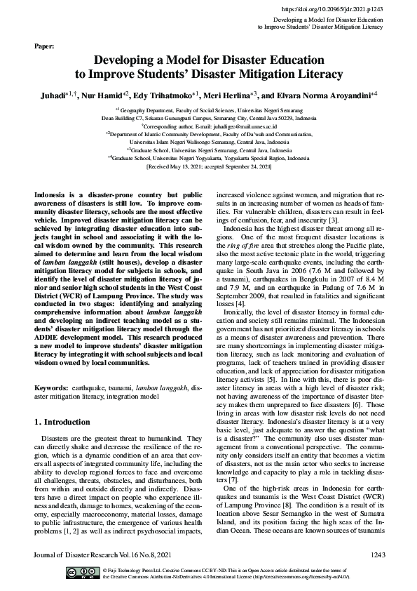 (PDF) Developing a Model for Disaster Education to Improve Students ...