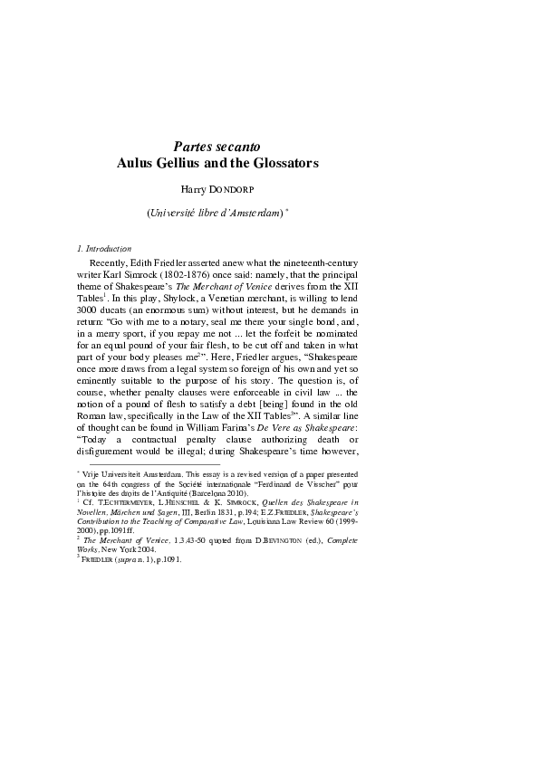 (PDF) Partes secanto: Aulus Gellius and the Glossators