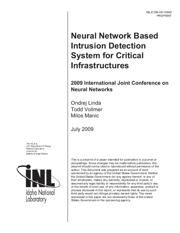 (PDF) Neural network based intrusion detection system for critical infrastructures