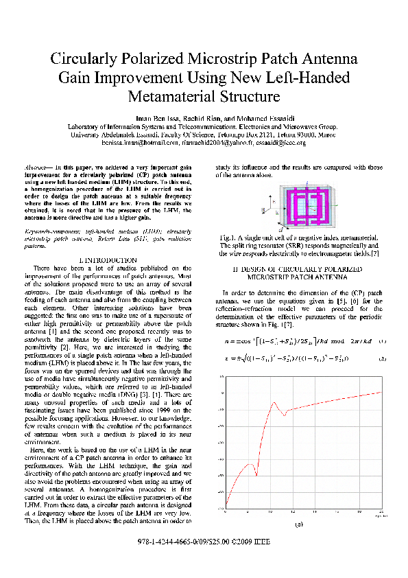 (PDF) Circularly polarized microstrip patch antenna gain improvement using new left-handed ...