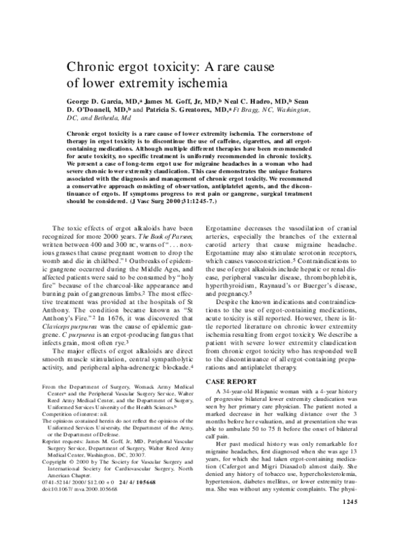 (PDF) Chronic ergot toxicity: A rare cause of lower extremity ischemia