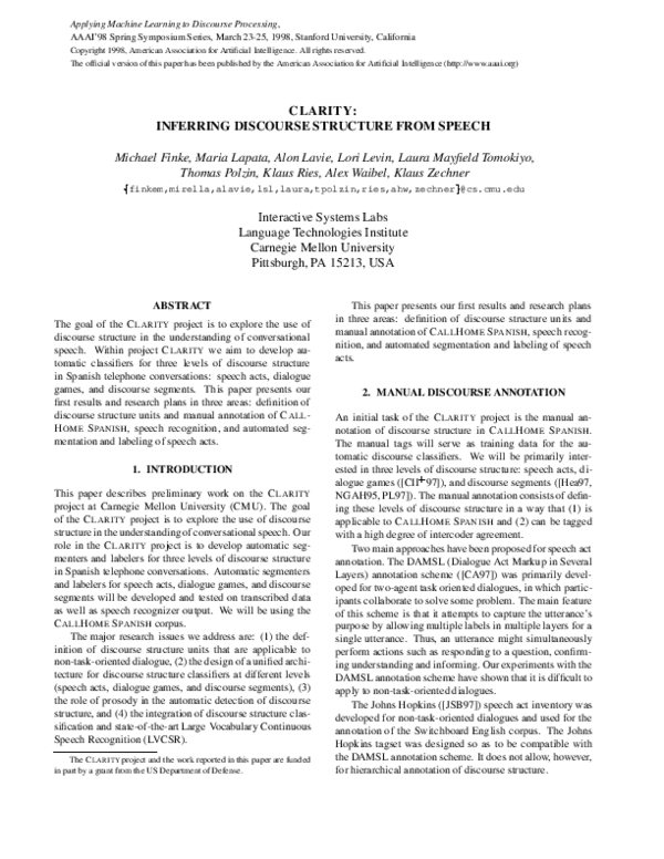 (PDF) Clarity: Inferring discourse structure from speech