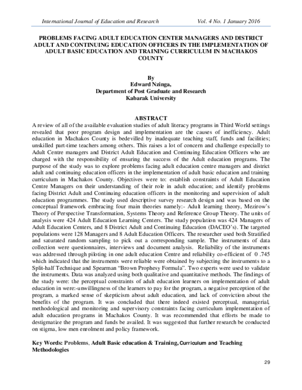 (PDF) Problems Facing Adult Education Center Managers and District ...