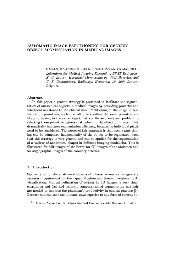 (PDF) Automatic image partitioning for generic object segmentation in medical images