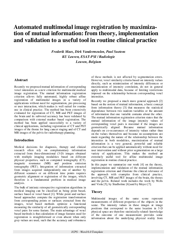 (PDF) Automated multimodal image registration by maximiza-tion of mutual information: from ...
