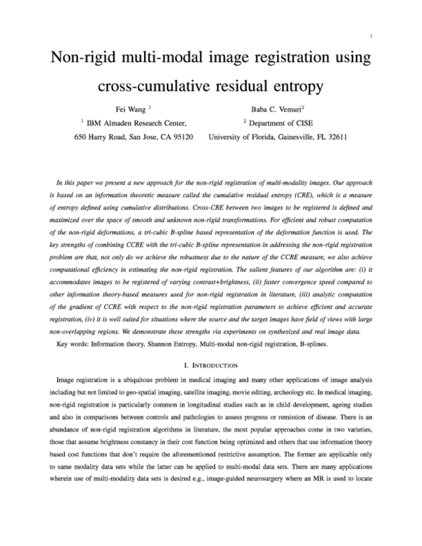 Pdf Non Rigid Multi Modal Image Registration Using Cross Cumulative