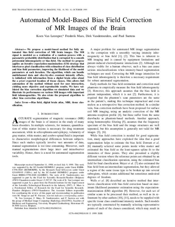 (PDF) Automated model-based bias field correction of MR images of the brain