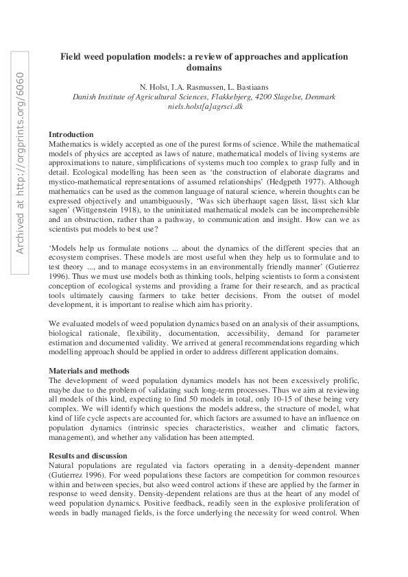 (PDF) Field weed population models: a review of approaches and ...