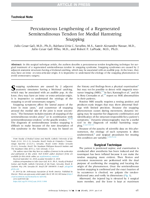 (PDF) Percutaneous Lengthening of a Regenerated Semitendinosus Tendon ...