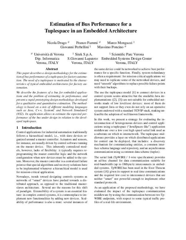 (PDF) Estimation of Bus Performance for a Tuplespace in an Embedded ...