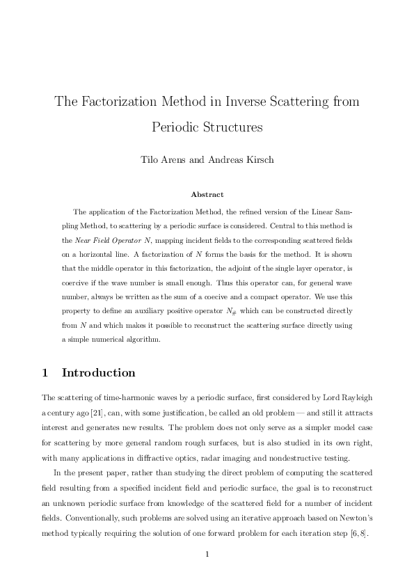 (PDF) The factorization method in inverse scattering from periodic ...