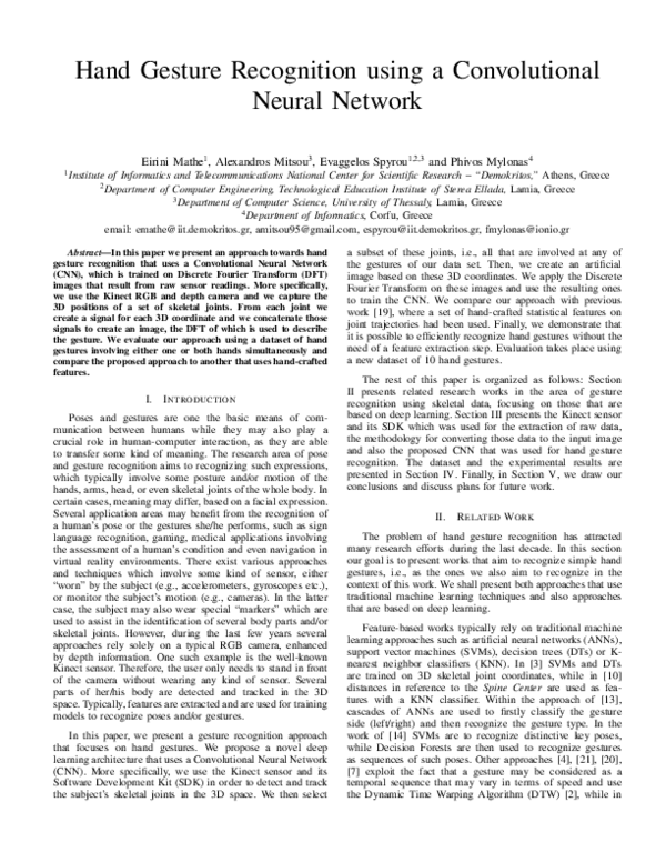 Pdf Hand Gesture Recognition Using A Convolutional Neural Network