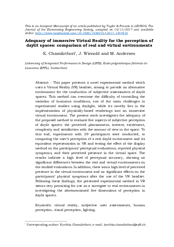 (PDF) Adequacy of Immersive Virtual Reality for the Perception of ...