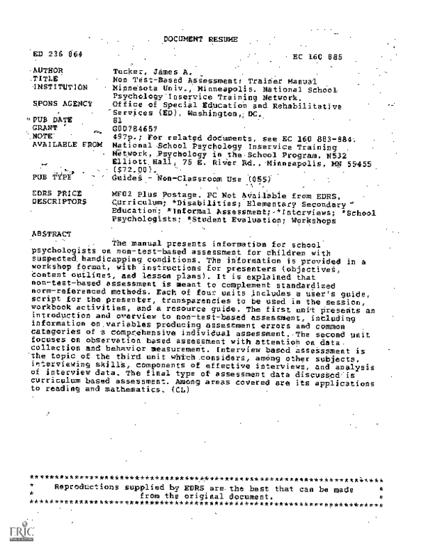 (PDF) Non Test-Based Assessment: Trainer Manual