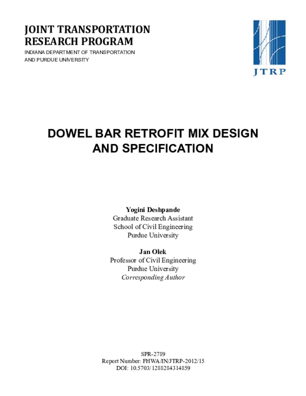 (PDF) Dowel Bar Retrofit Mix Design and Specification