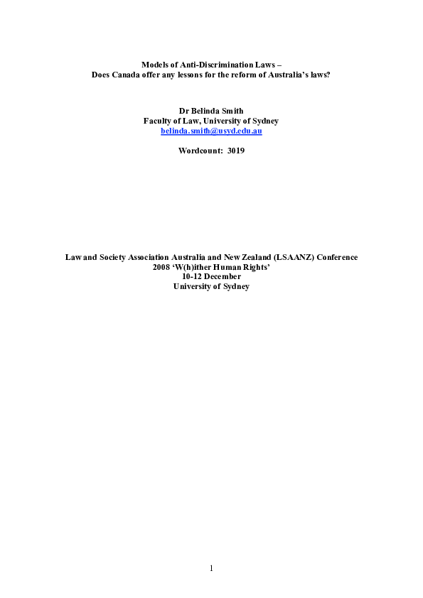 (PDF) Models of Anti-Discrimination Laws Does Canada offer any lessons ...