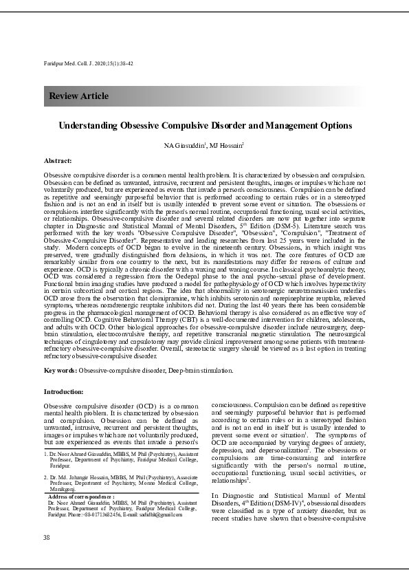 (PDF) Understanding Obsessive Compulsive Disorder and Management Options