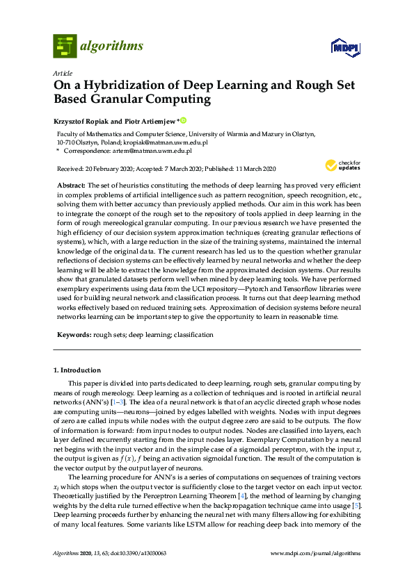 (PDF) On a Hybridization of Deep Learning and Rough Set Based Granular Computing
