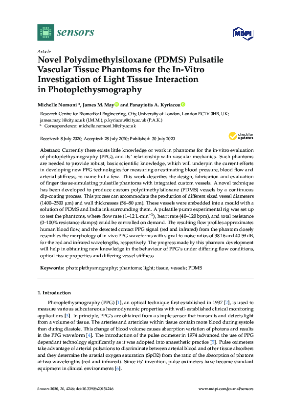 (PDF) Novel Polydimethylsiloxane (PDMS) Pulsatile Vascular Tissue ...
