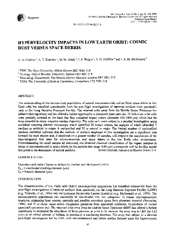 (PDF) Hypervelocity impacts in low earth orbit: Cosmic dust versus ...