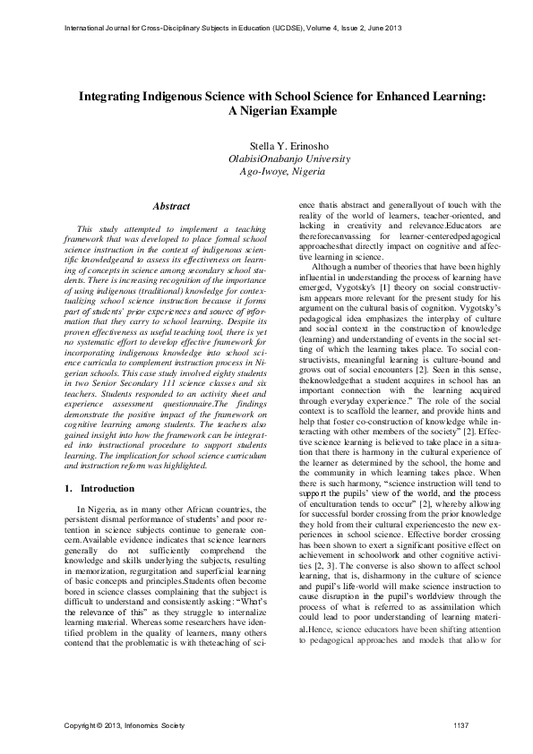 (PDF) Integrating Indigenous Science with School Science for Enhanced ...