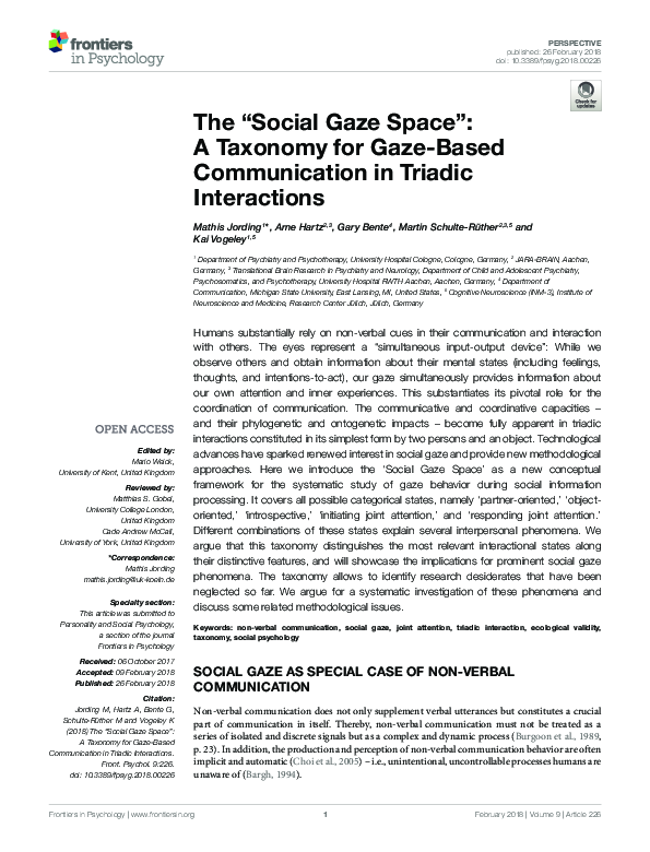 (PDF) The "Social Gaze Space": A Taxonomy for Gaze-Based Communication ...