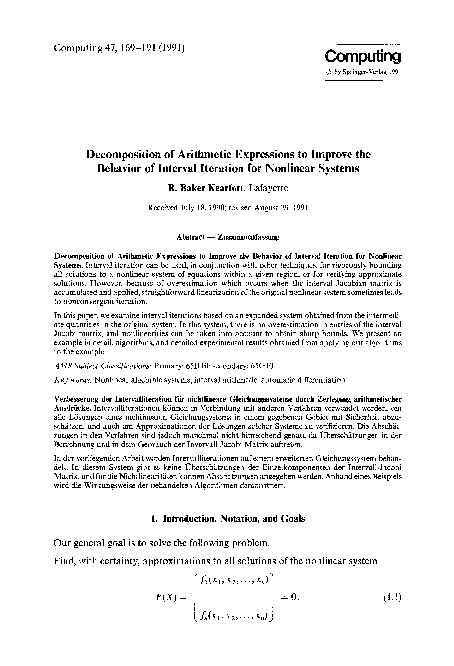 (PDF) Decomposition of arithmetic expressions to improve the behavior of interval iteration for ...