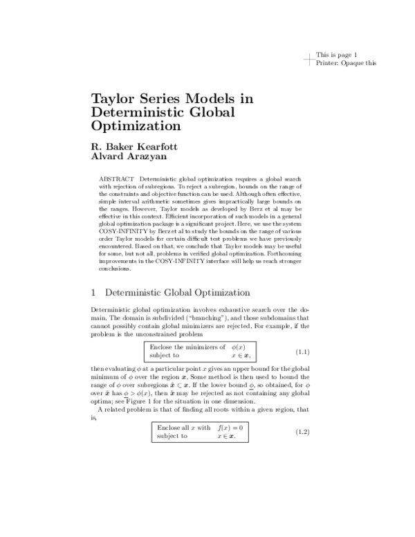 (PDF) Taylor series models in deterministic global optimization