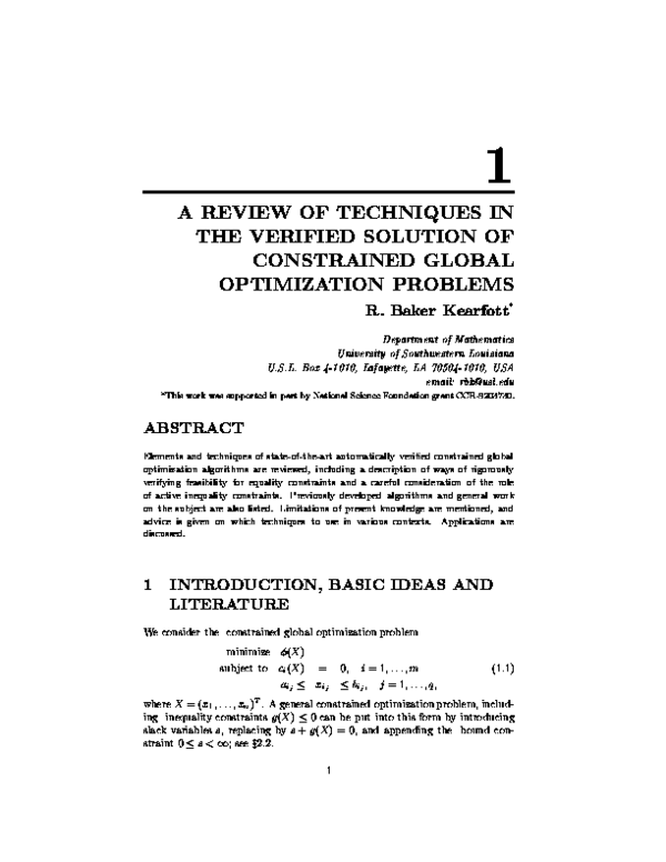 Pdf A Review Of Techniques In The Verified Solution Of Constrained