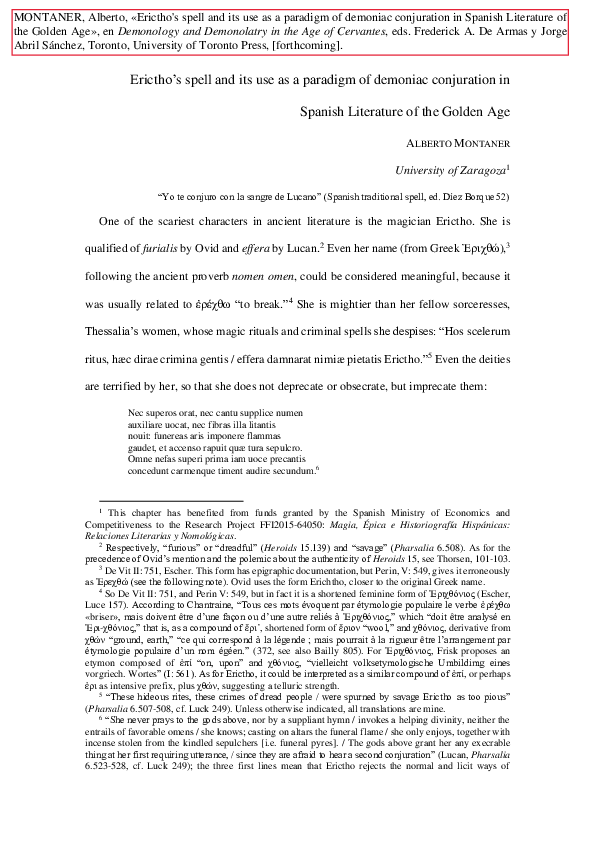 (PDF) Erictho's spell and its use as a paradigm of demoniac conjuration ...