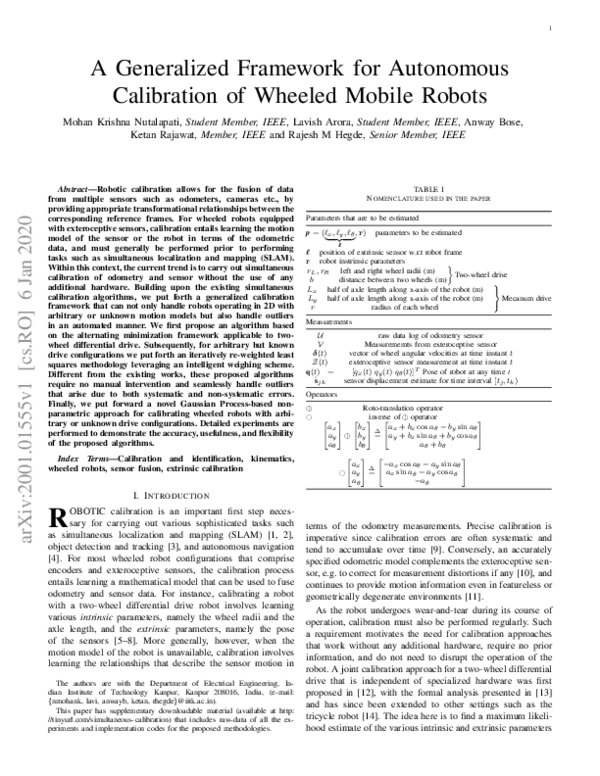 (PDF) A Generalized Framework for Autonomous Calibration of Wheeled Mobile Robots