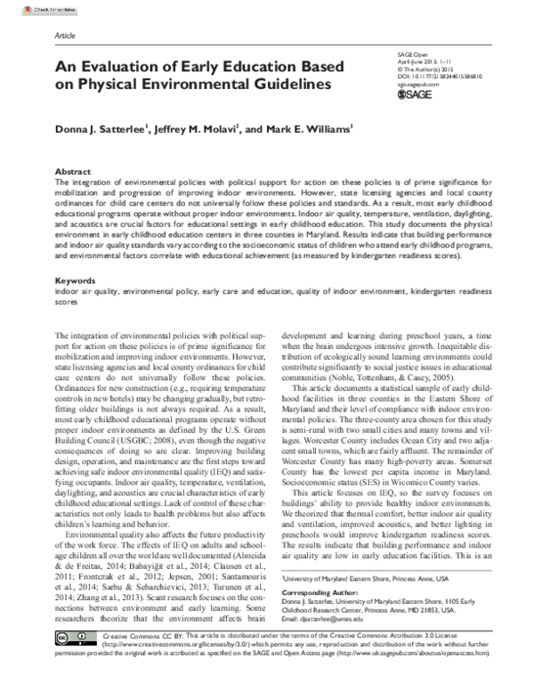 (PDF) An Evaluation of Early Education Based on Physical Environmental ...