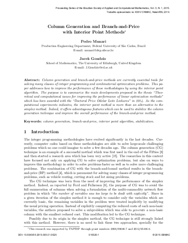 (PDF) Column generation and branch-and-price with interior point methods