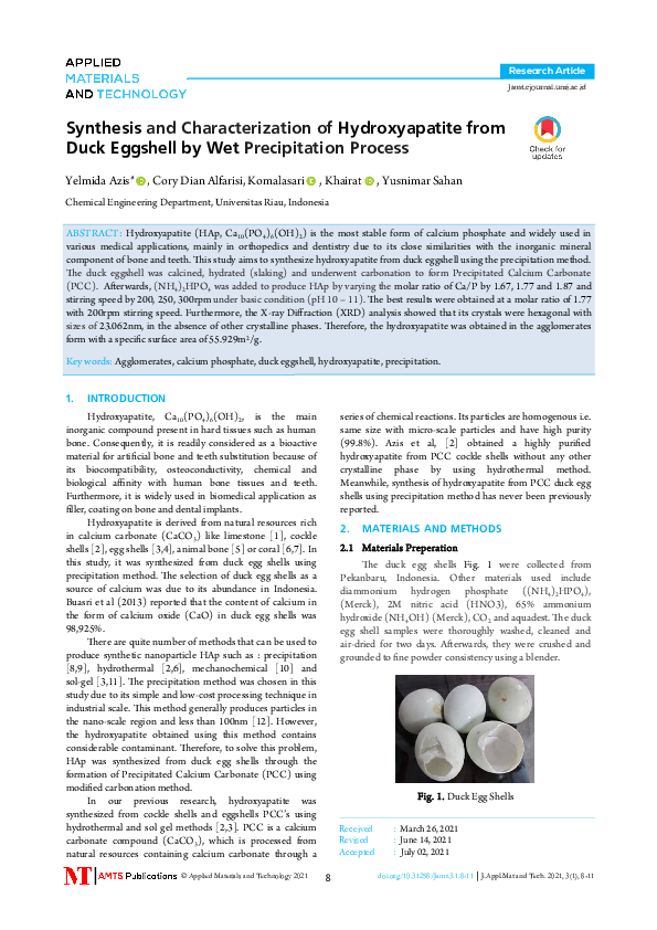 (PDF) Synthesis and Characterization of Hydroxyapatite from Duck ...