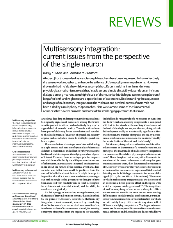 (PDF) Multisensory integration: current issues from the perspective of ...
