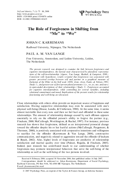 (PDF) The role of forgiveness in shifting from “Me” to “We”