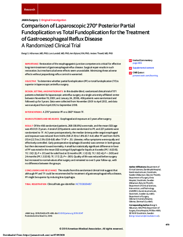 (PDF) Comparison of Laparoscopic 270° Posterior Partial Fundoplication ...