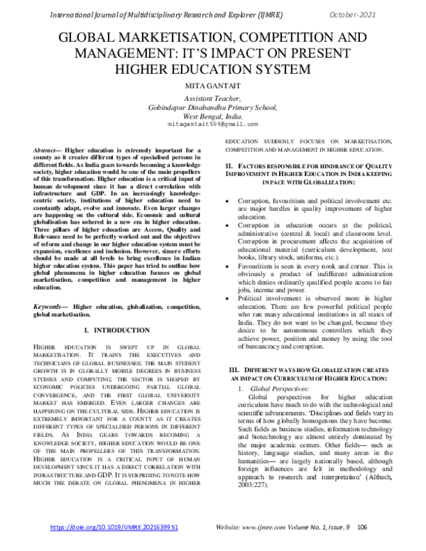 (PDF) GLOBAL MARKETISATION, COMPETITION AND MANAGEMENT: IT'S IMPACT ON ...